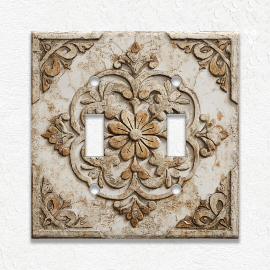 Metal Light Switch Cover Tan Antique Medallion Design - Receptacle ...