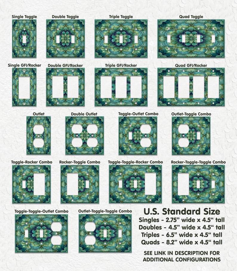 Green Antique Medallion Design Metal Light Switch Covers and Outlets ...