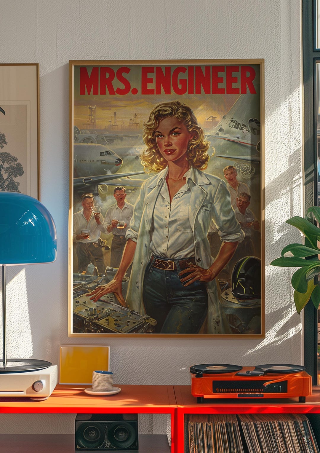 Women in Engineering Digital Art, Vintage 1950s Aerospace Engineer ...