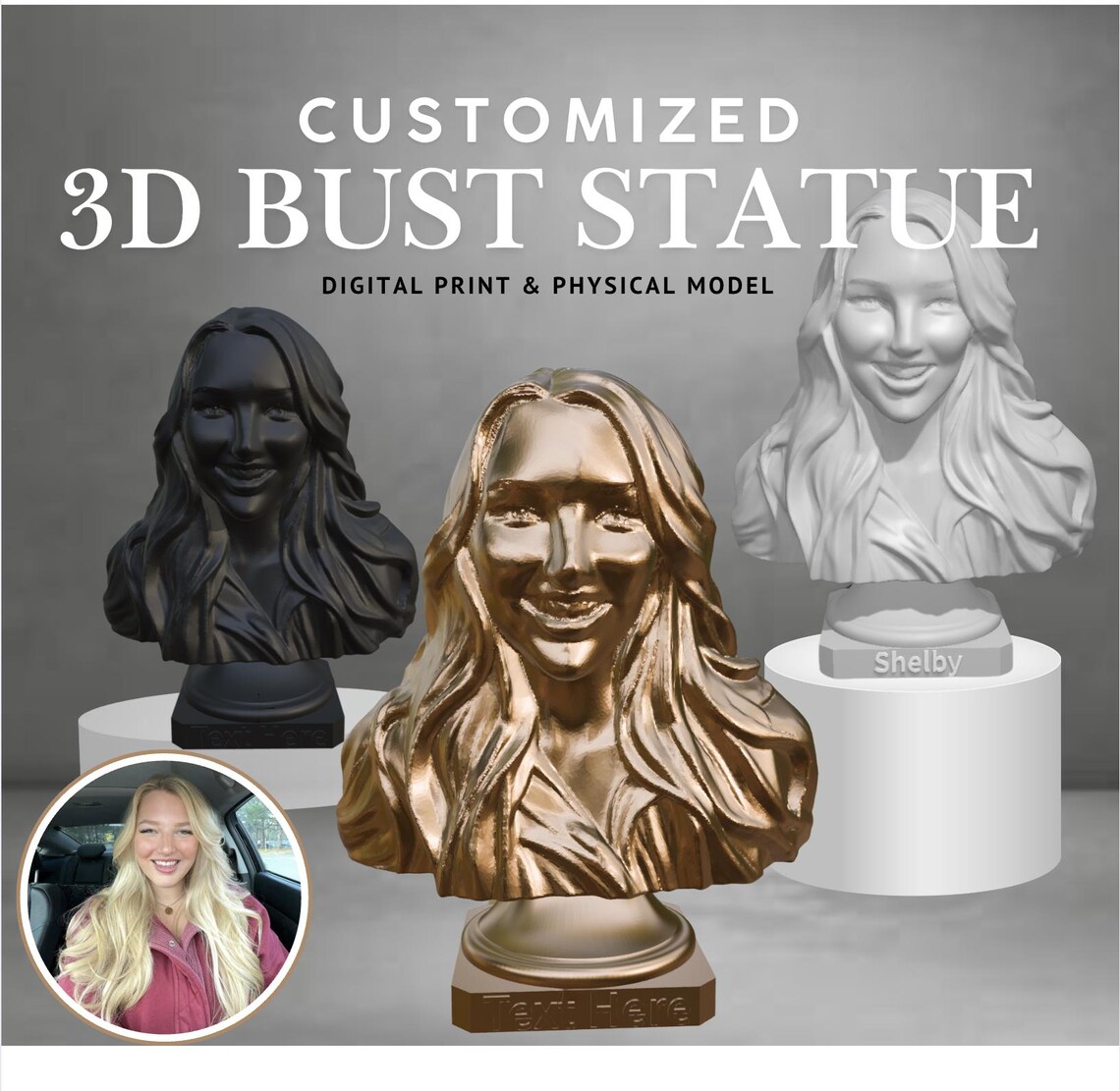 Customized 3D Bust STL FILE Statue Customizable 3D Sculpture Custom ...