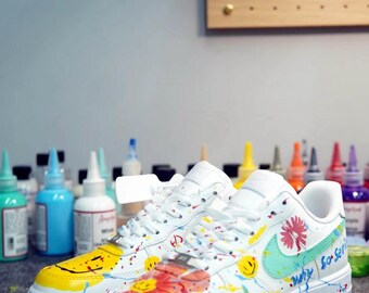 Custom AF1 Sneakers, Custom Air Force 1 Shoes, Handmade, Spray-painted ...