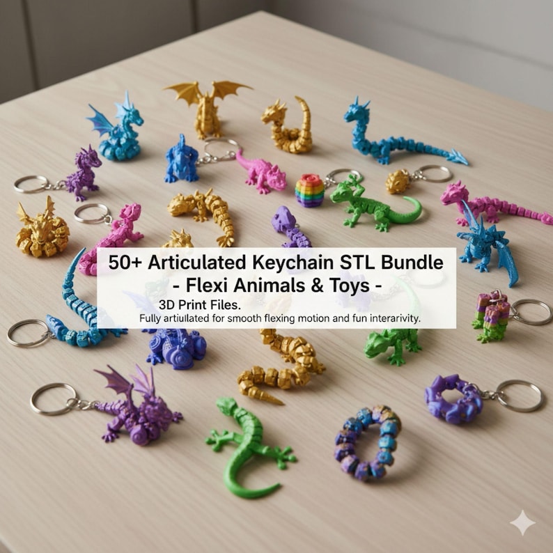 50+ Articulated Keychain STL Bundle Flexi Animals & Toys 3D Print STL ...