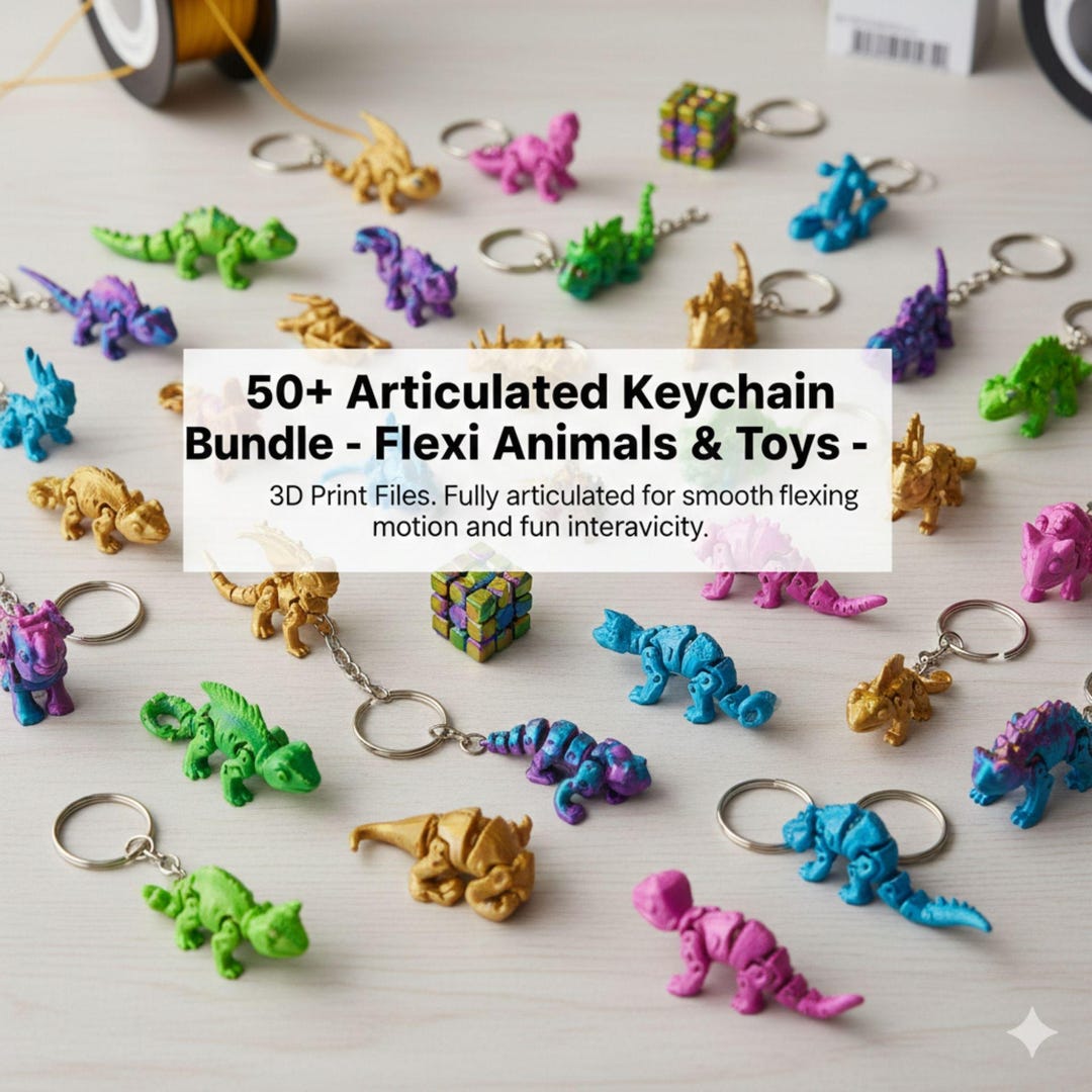 50+ Articulated Keychain STL Bundle Flexi Animals & Toys 3D Print STL ...