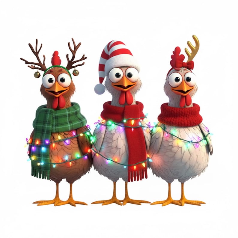Christmas Chicken Clipart PNG Funny Holiday Chicken Illustrations Farm ...
