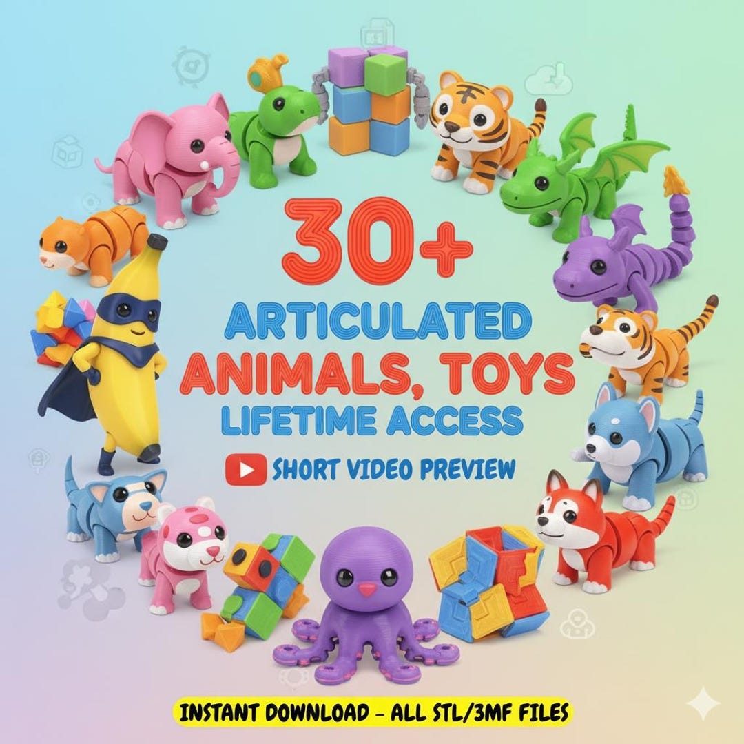 30+ Articulated Animals STL Bundle, Flexi 3D Print Models (digital ...