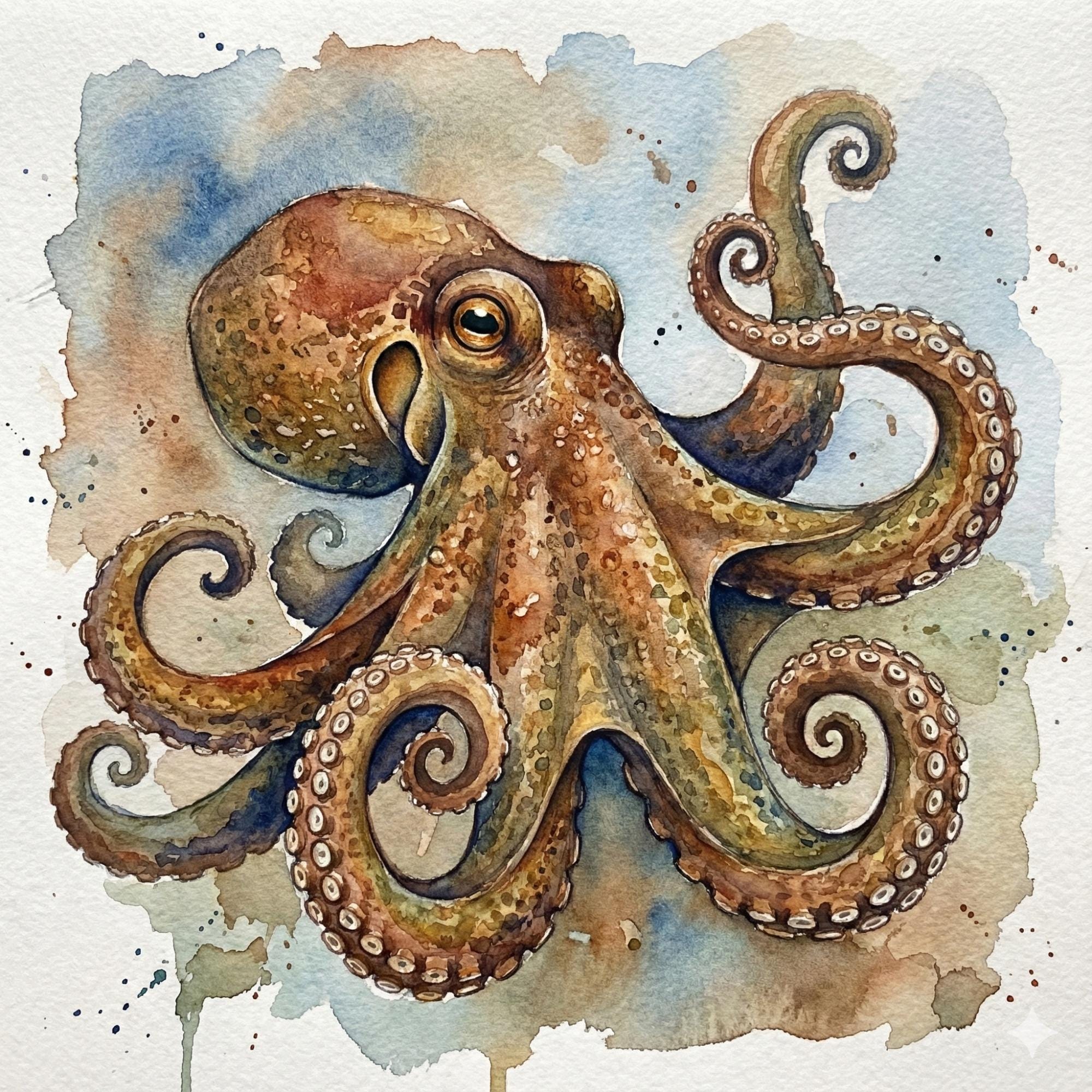 Watercolor Octopus Clipart, Sea Animal PNG, Ocean Art, Nautical ...