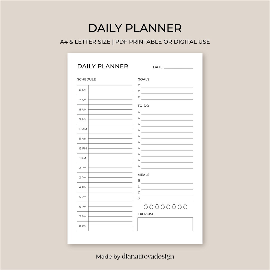 Daily Wellness Planner Printable: Schedule, Meals & Water Tracker ...