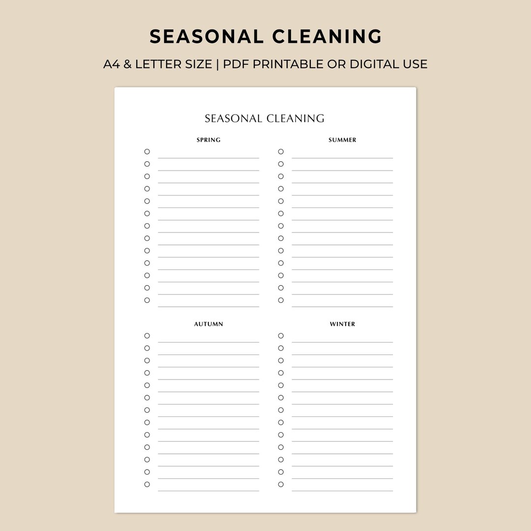 Seasonal Cleaning Checklist Printable | Deep Cleaning Planner | Spring ...