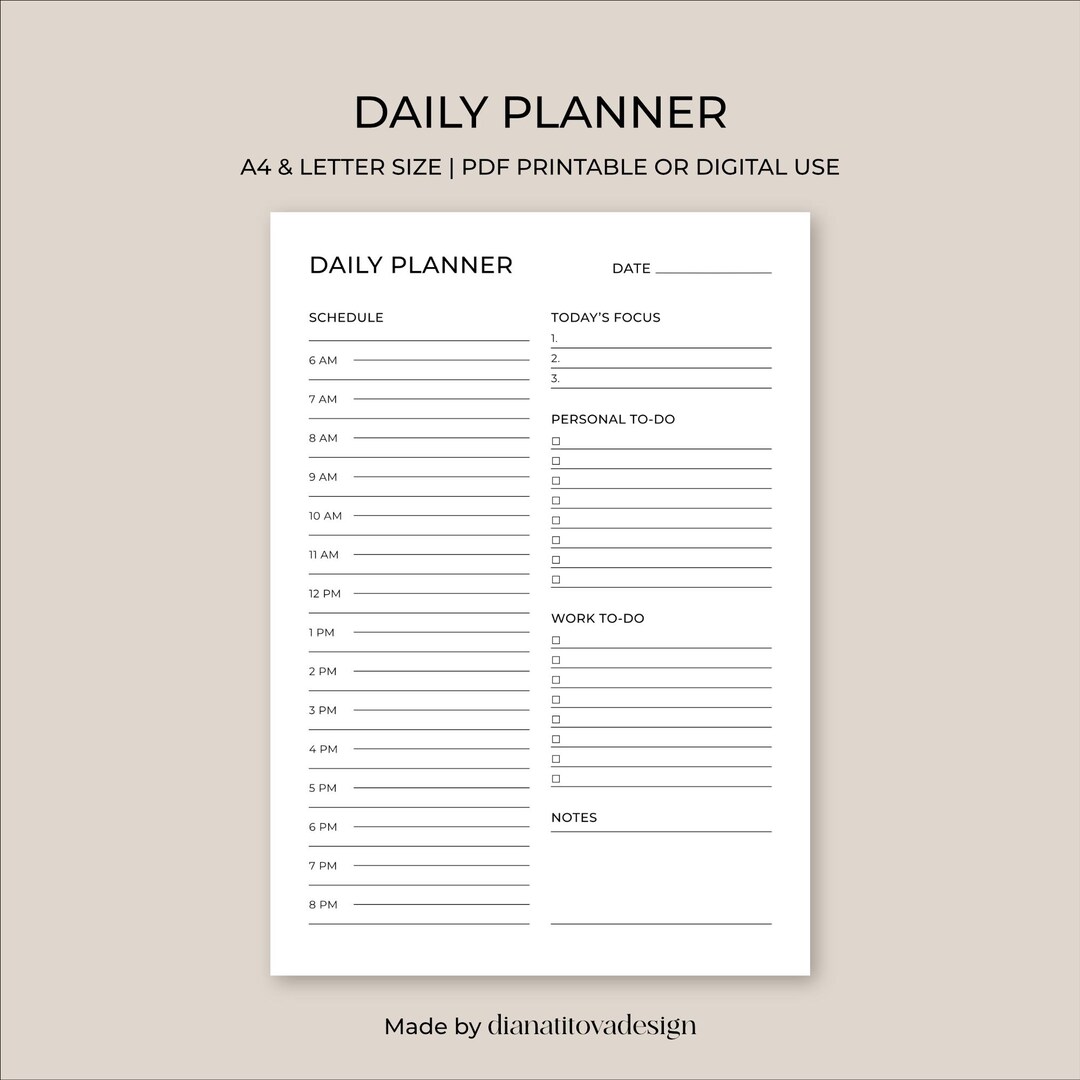 Minimalist Daily Planner Printable: Hourly Schedule for Time Blocking ...
