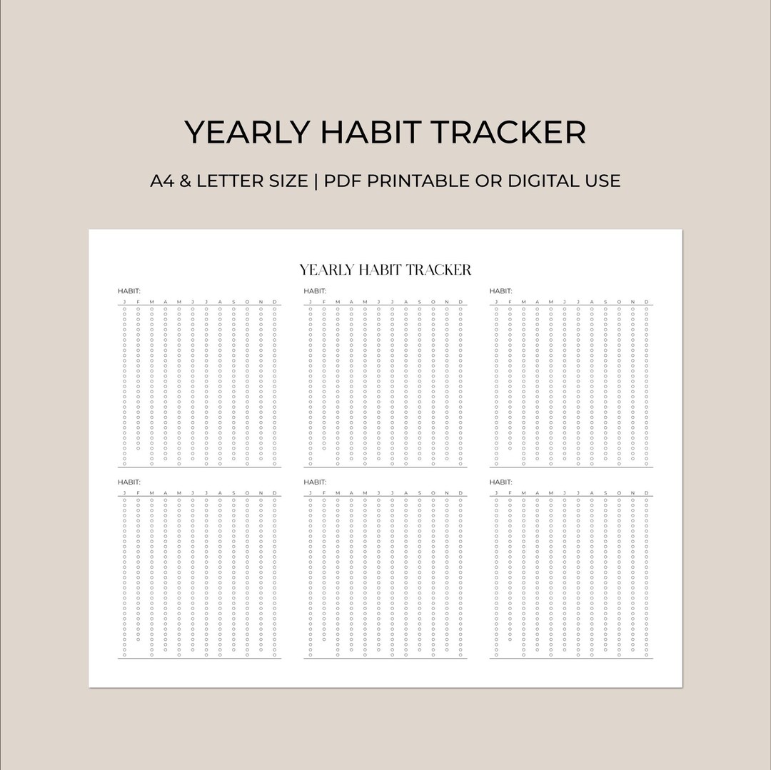 Yearly Habit Tracker Printable | Multiple Habits Annual Overview | One ...