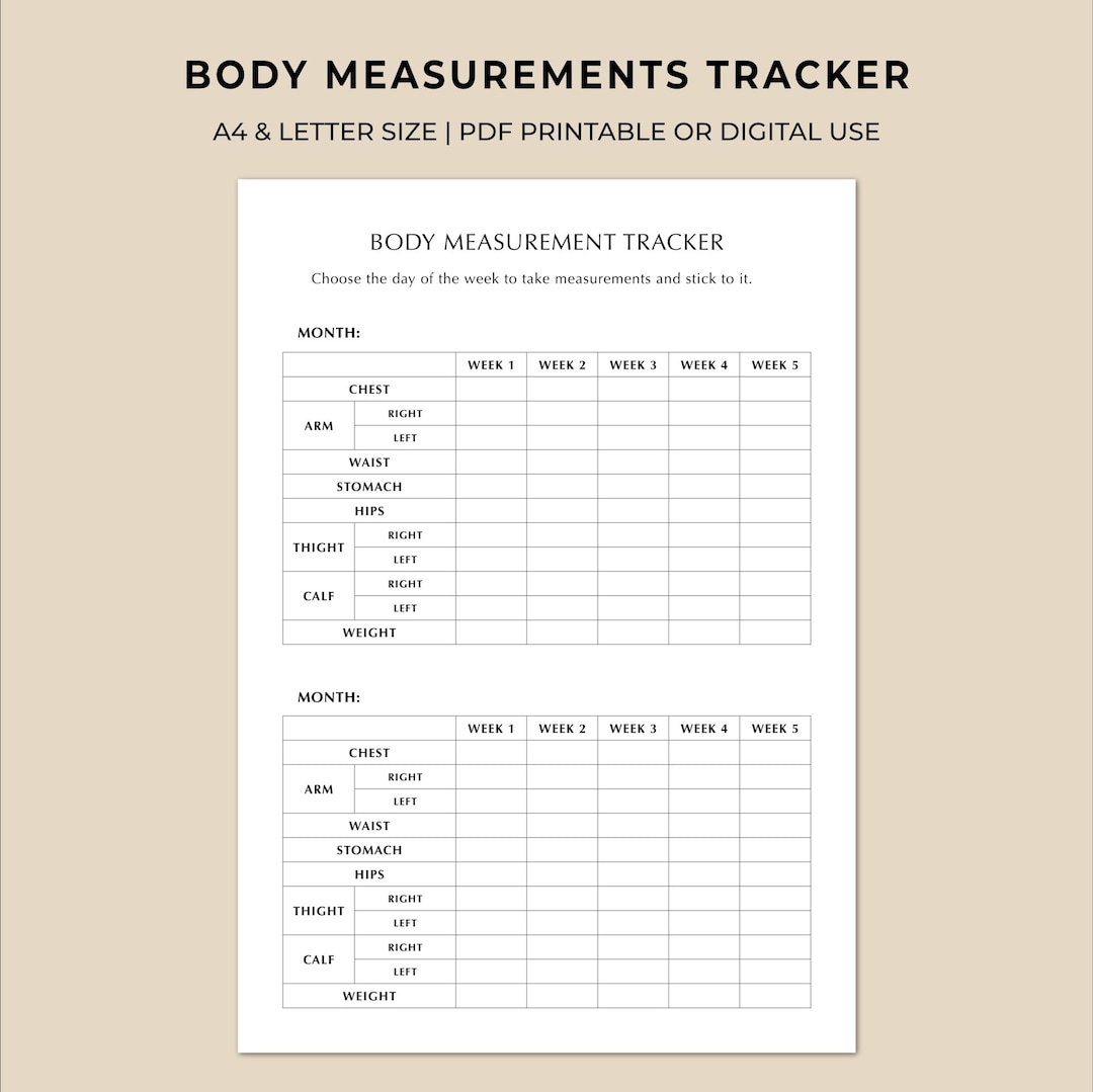 Body Measurements Tracker Printable | Monthly Measurement Log for ...