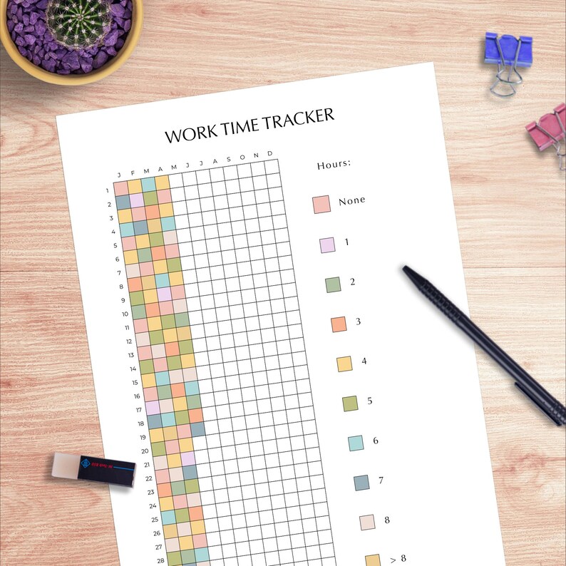 Work Time Tracker Printable | Daily Work Hours & Time Awareness Tracker ...