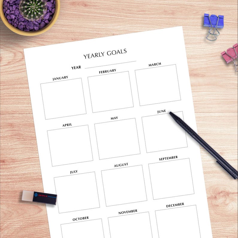 Yearly Goals Planner Printable | Annual Goal Setting Worksheet | 12 ...