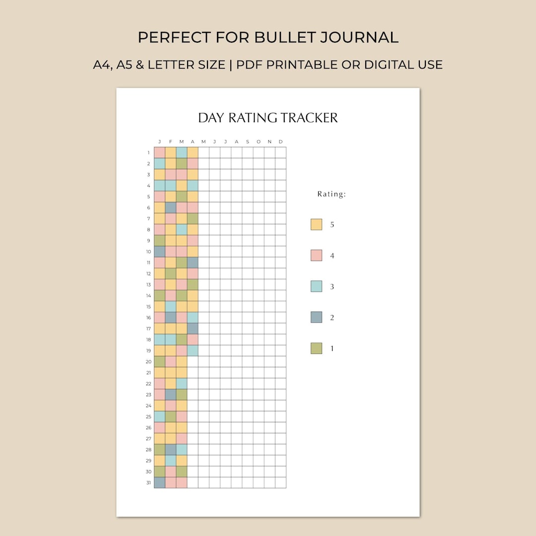 Rate Your Day Tracker Printable | Color Grid Daily Rating Habit Tracker ...