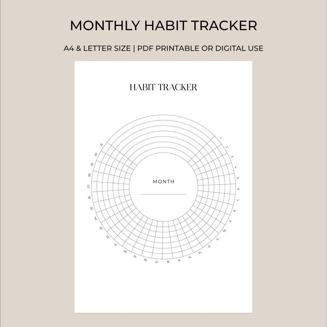Circular Monthly Habit Tracker Printable | Minimal Circle Habit Tracker ...