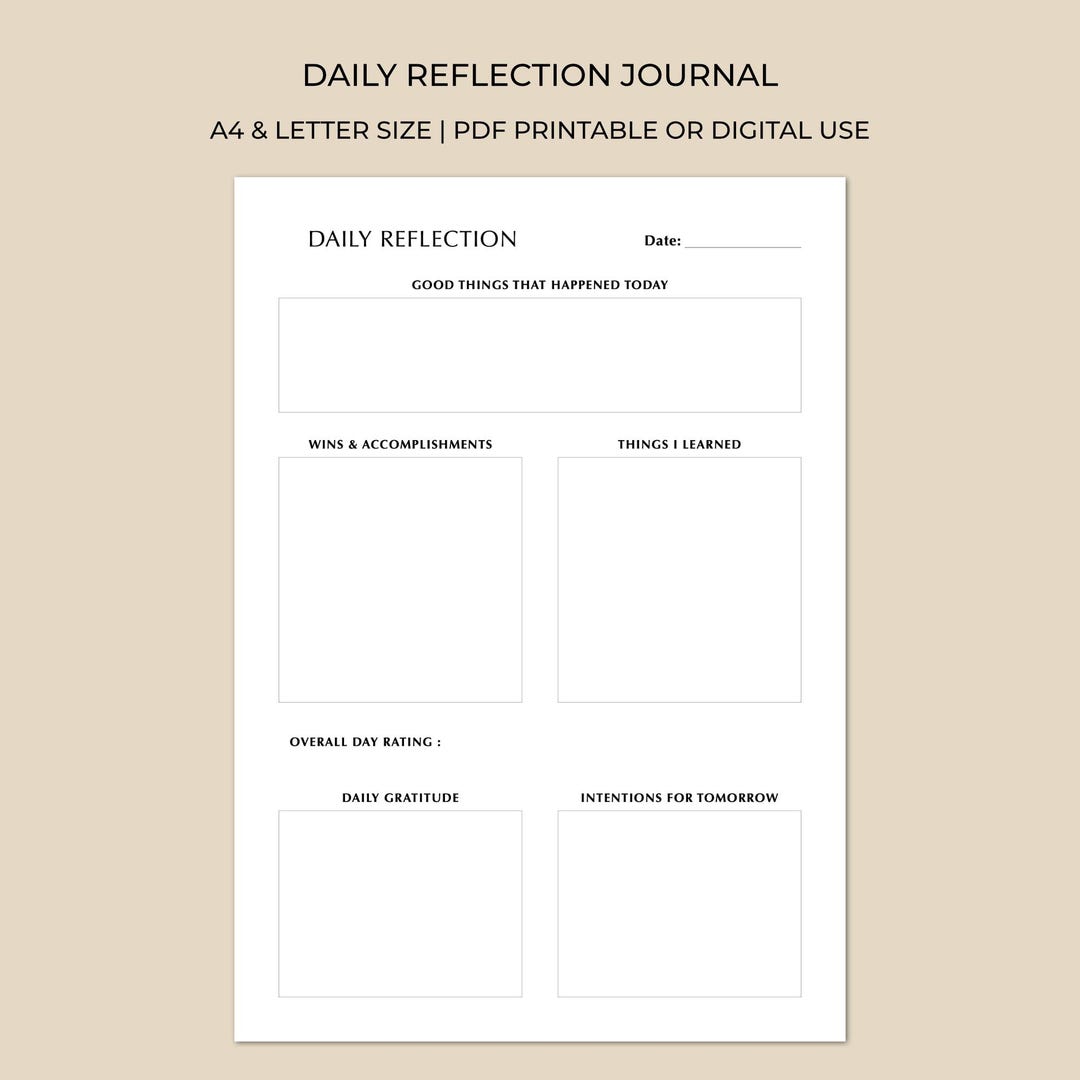 Daily Reflection Printable, Gratitude & Wins Journal Page, Self ...