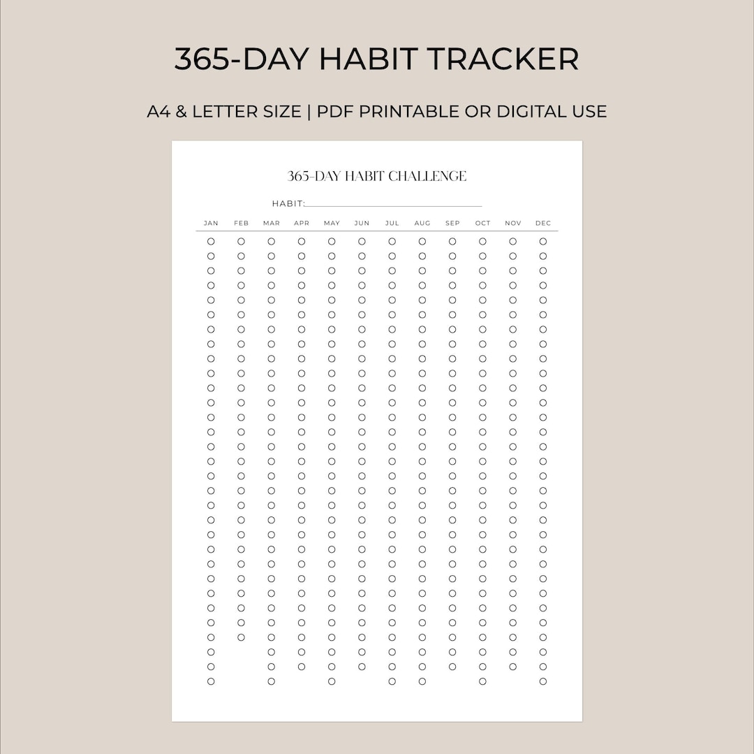 365-day Habit Tracker Printable | One Year Challenge | Daily Habit ...