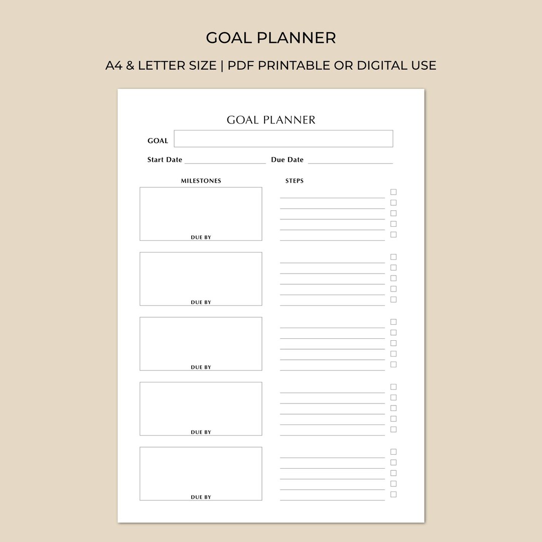 Goal Planner Printable, Goal Setting Worksheet, Goals Progress Tracking ...