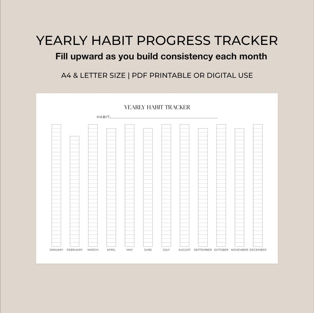 Yearly Habit Progress Tracker Printable | Monthly Progress Bars | No ...