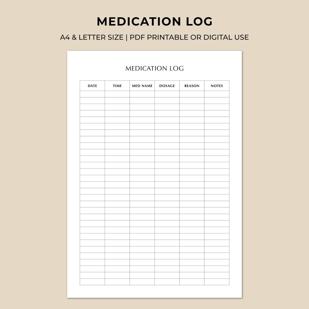 Medication Log Printable, Detailed Meds Record, Pill Tracker, Health ...
