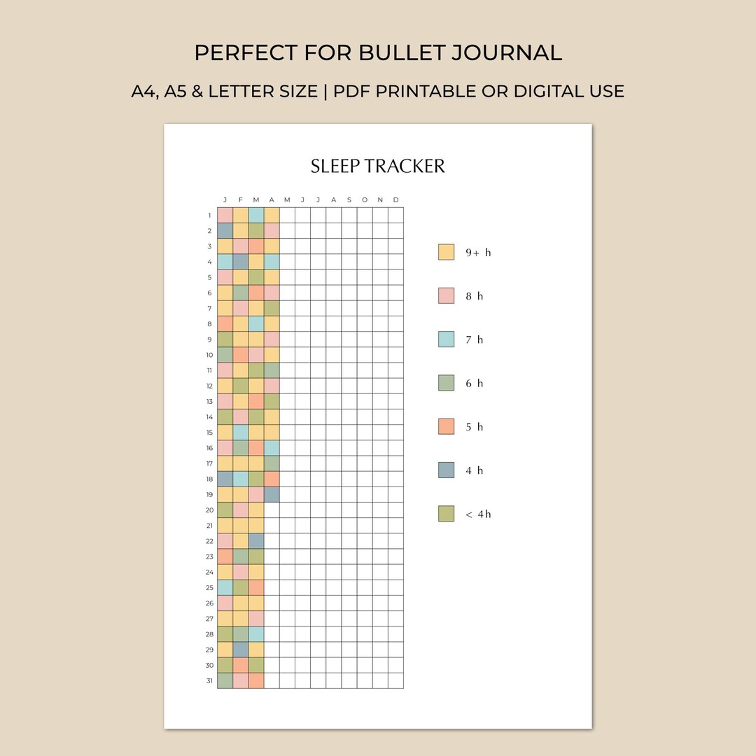 Sleep Tracker Printable | Color Coded Sleep Hours Tracker | Bullet ...