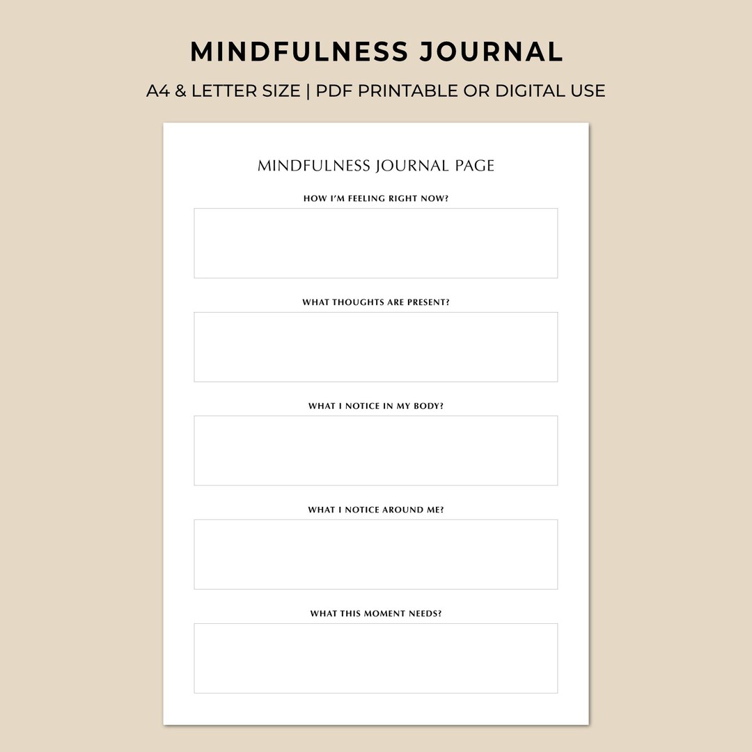 Mindfulness Journal Page Printable – Guided Reflection for Awareness ...