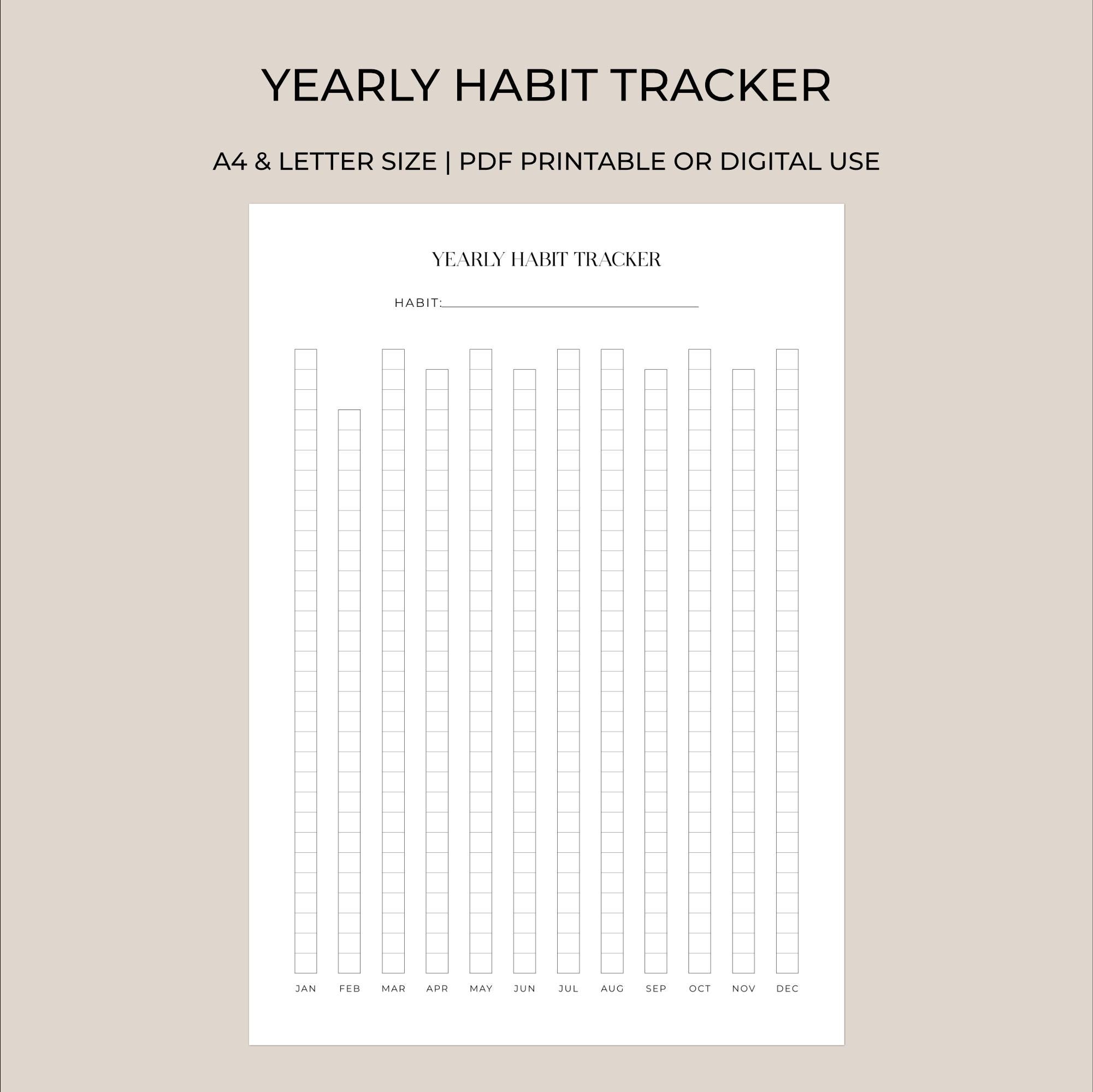 Yearly Habit Tracker Printable | Visual Progress Tracker | Minimal ...