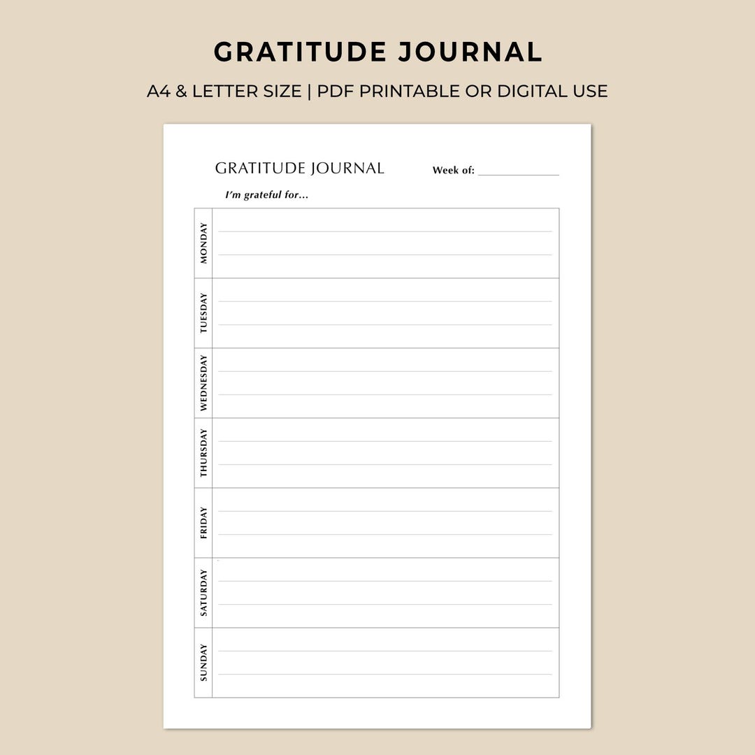 Weekly Gratitude Journal Printable – Daily Gratitude Prompts for ...