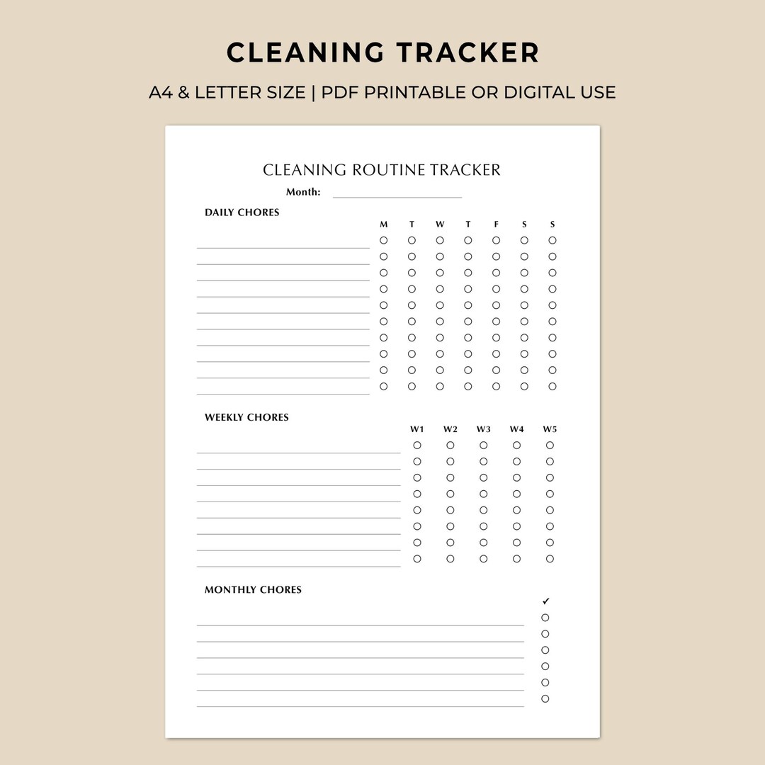 Cleaning Routine Tracker Printable | Daily Weekly Monthly Chores ...