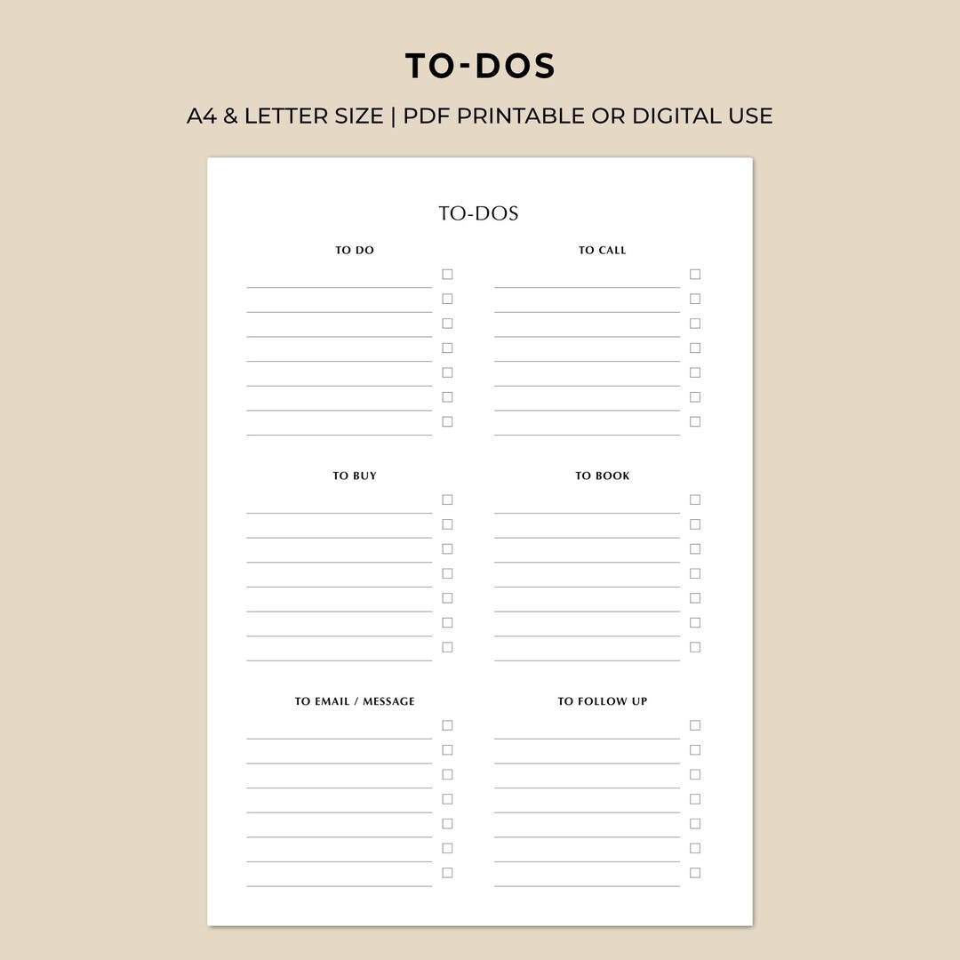 Categorized to Do List Printable | Calls Emails Errands Planner, Daily ...
