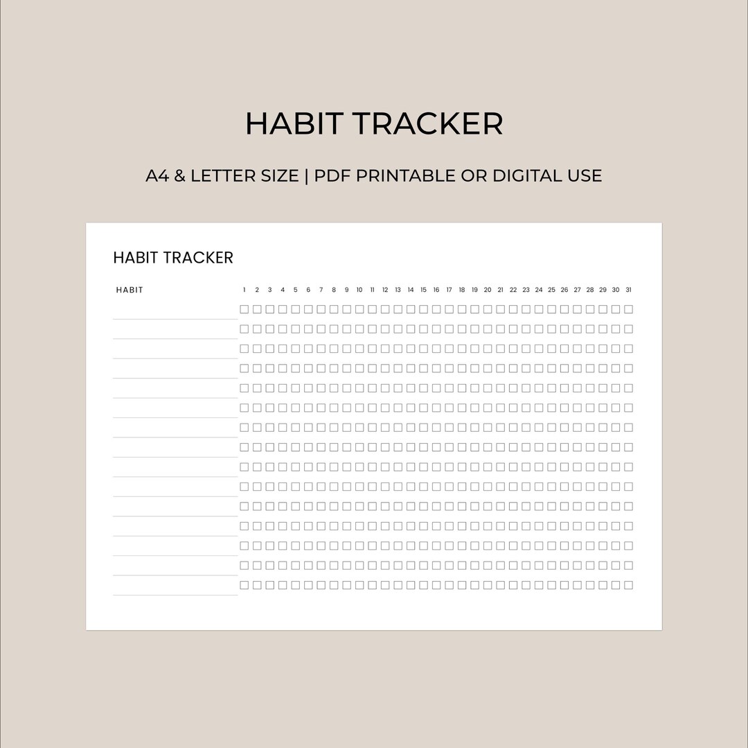 Habit Tracker Printable With Checkboxes | Daily Productivity Chart ...