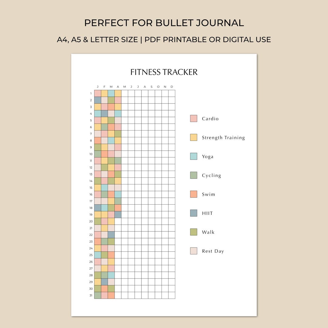 Fitness Tracker Printable | Coloring Pixel Habit Tracker | Yearly ...
