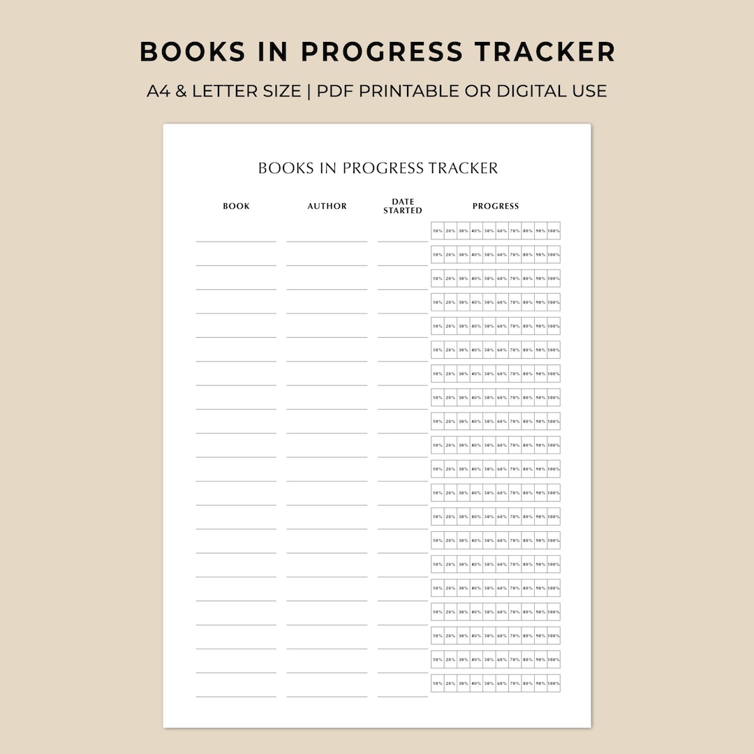 Books in Progress Tracker Printable, Current Reading Log, Reading ...