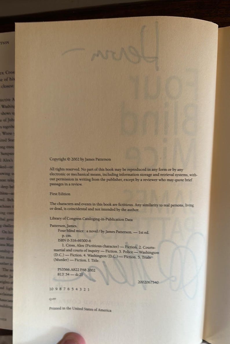 James Patterson Four Blind Mice Hardcover Book, SIGNED First Edition - Etsy