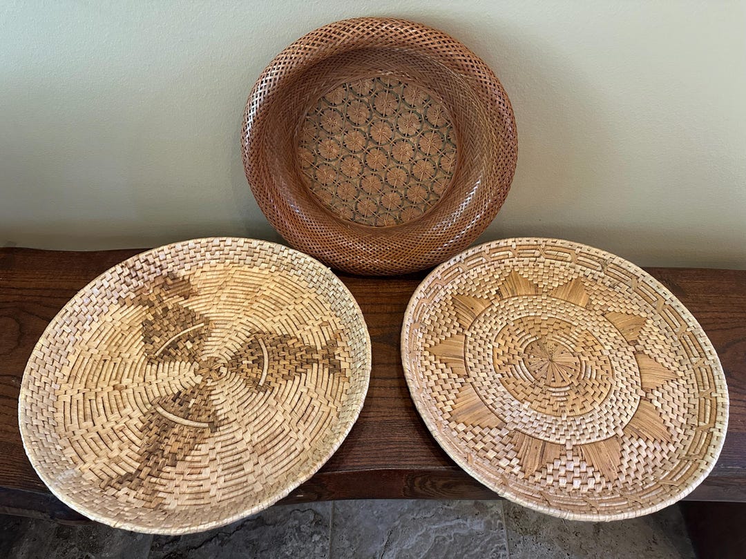 Vintage Woven Straw Rattan Wicker Trays - Buyer’s Choice - Etsy