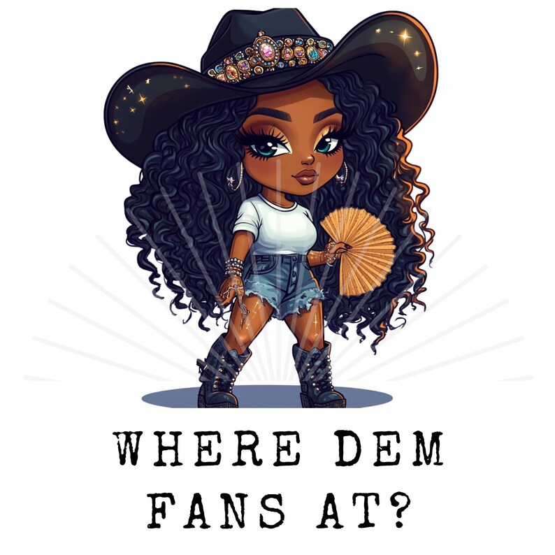 8 Cute Black Cowgirl Where Dem Fans PNG Files| Chibi Black Girl Afro ...