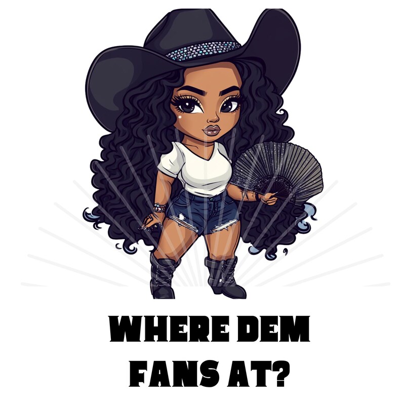 8 Cute Black Cowgirl Where Dem Fans PNG Files| Chibi Black Girl Afro ...