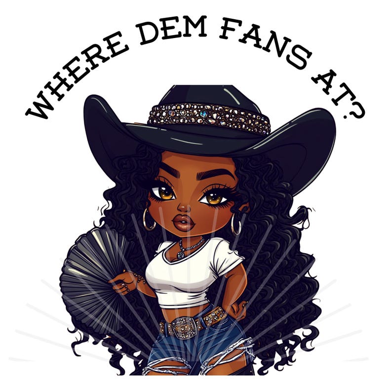 8 Cute Black Cowgirl Where Dem Fans PNG Files| Chibi Black Girl Afro ...