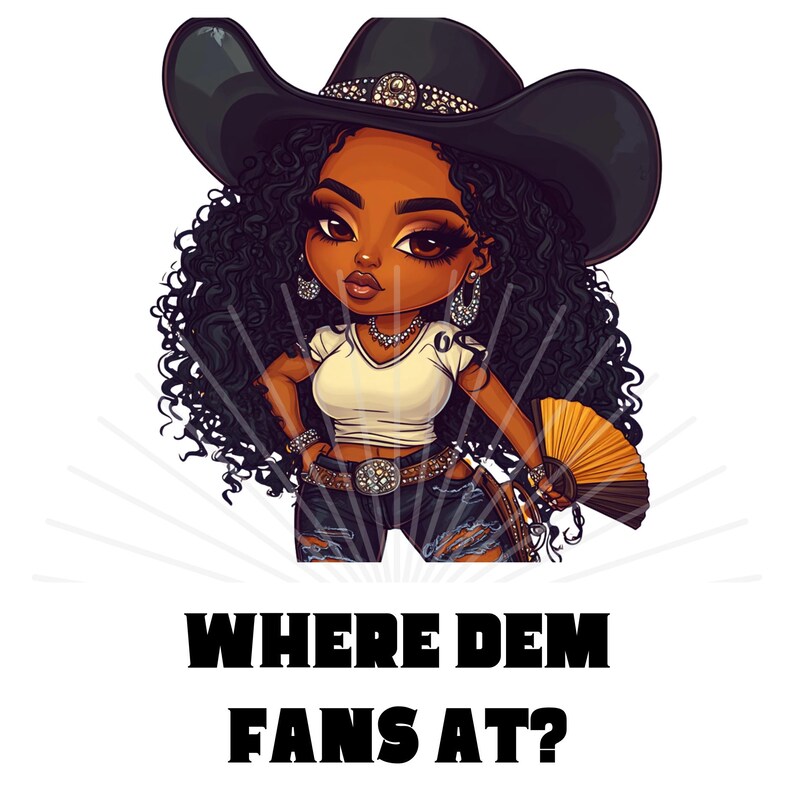 8 Cute Black Cowgirl Where Dem Fans PNG Files| Chibi Black Girl Afro ...
