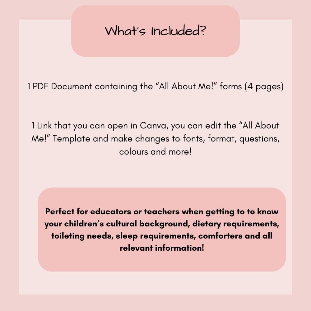 All About Me Childcare Form, Childcare / Preschool Introduction Forms ...