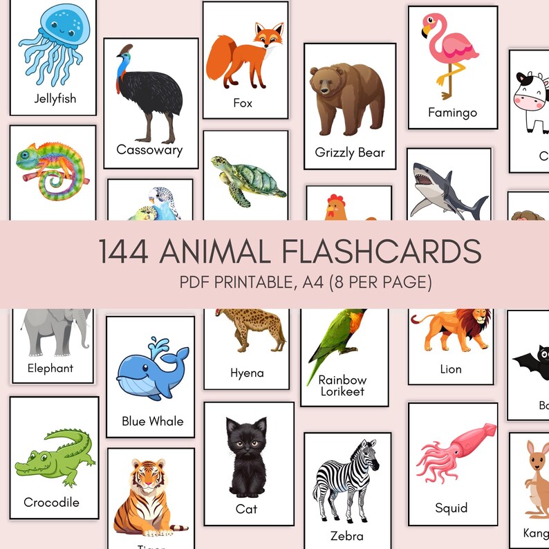 144 Printable Animal Flashcards for Kids | Montessori Educational ...