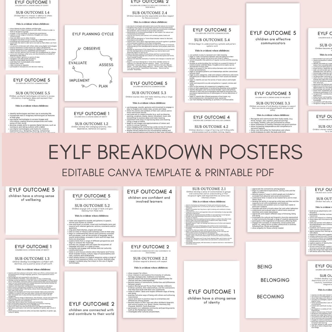 EYLF Outcome Posters B&w | Early Years Learning Framework Planning ...