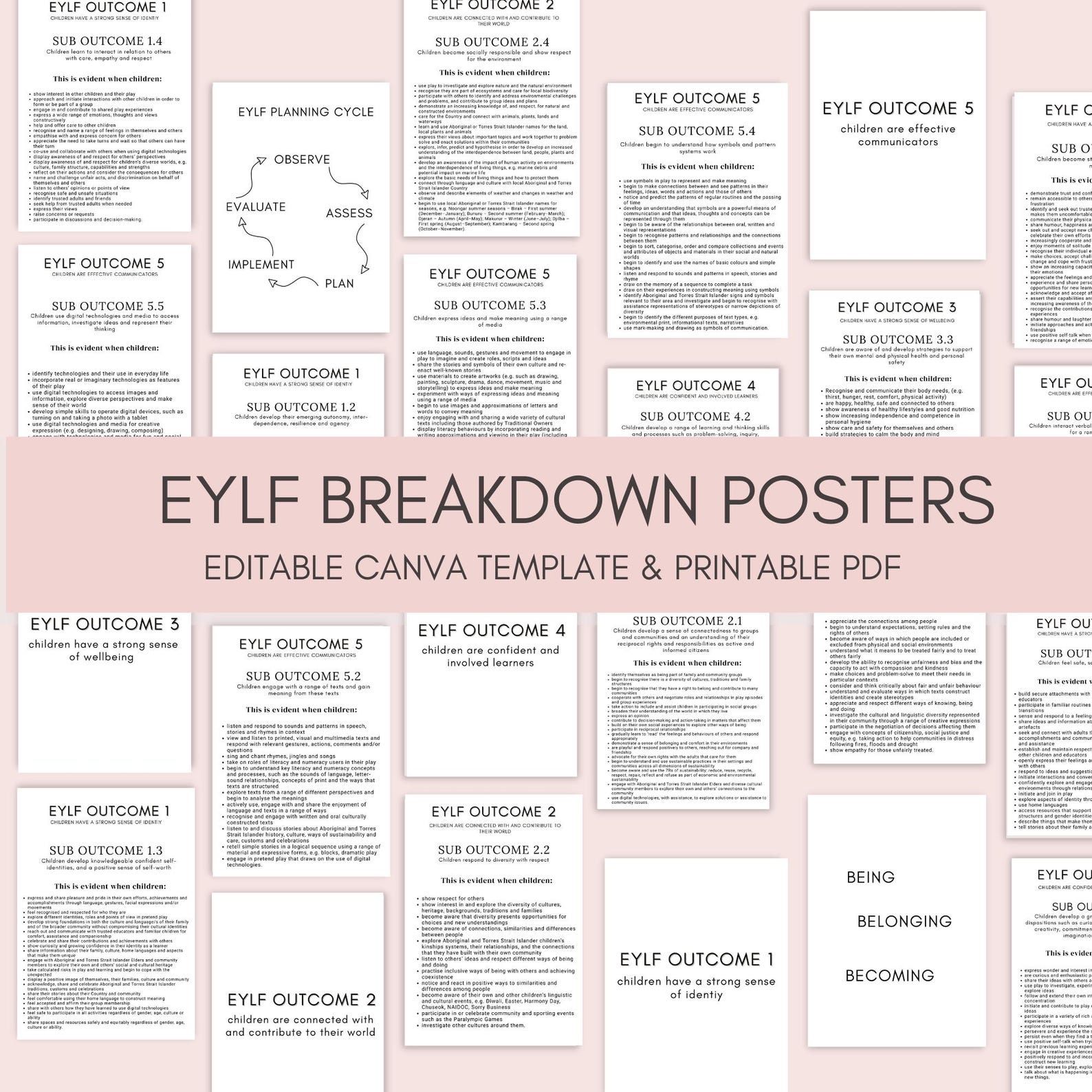 EYLF Outcome Posters B&w | Early Years Learning Framework Planning ...