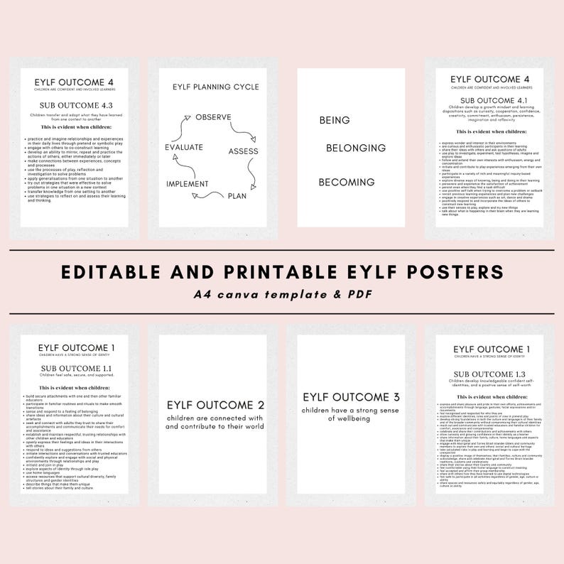 EYLF Outcome Posters B&w | Early Years Learning Framework Planning ...