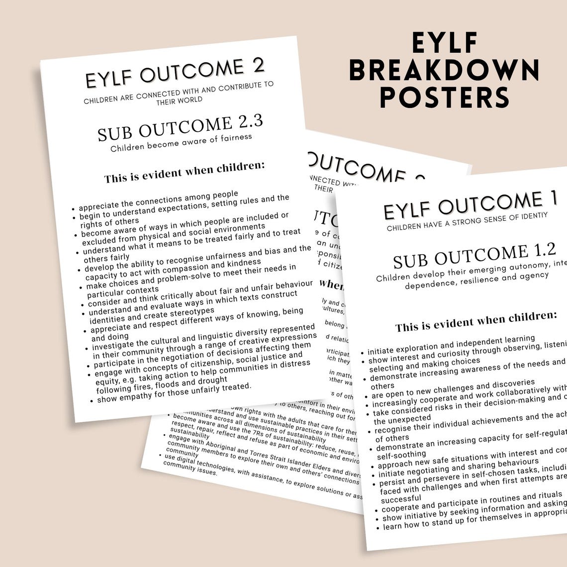 EYLF Outcome Posters B&w | Early Years Learning Framework Planning ...