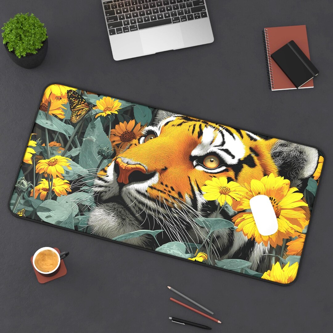 Tiger Floral Desk Mat | Nature Desk Pad for Home Office, Botanical ...