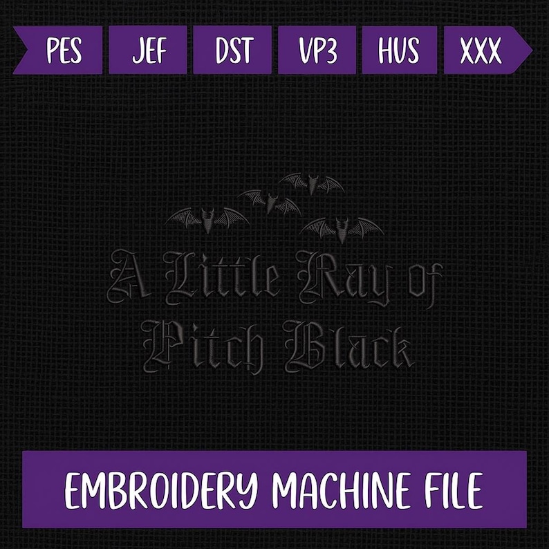 A Little Ray of Pitch Black Embroidery Design, Gothic Halloween ...