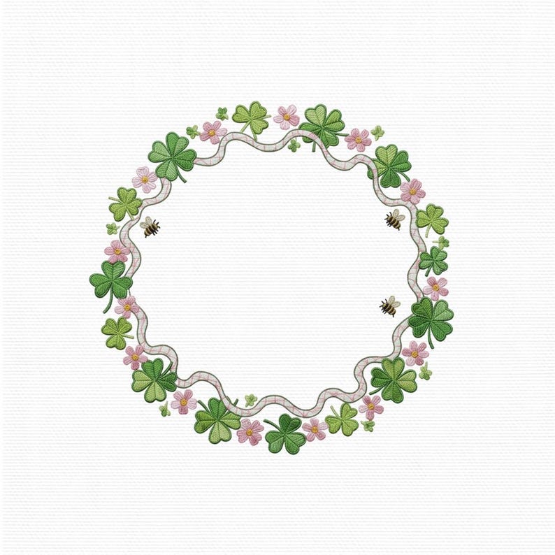 Shamrock Wreath Embroidery Design | Clover Floral Frame Machine ...
