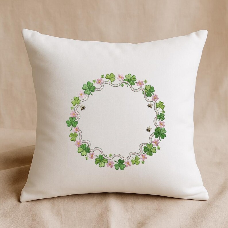 Shamrock Wreath Embroidery Design | Clover Floral Frame Machine ...
