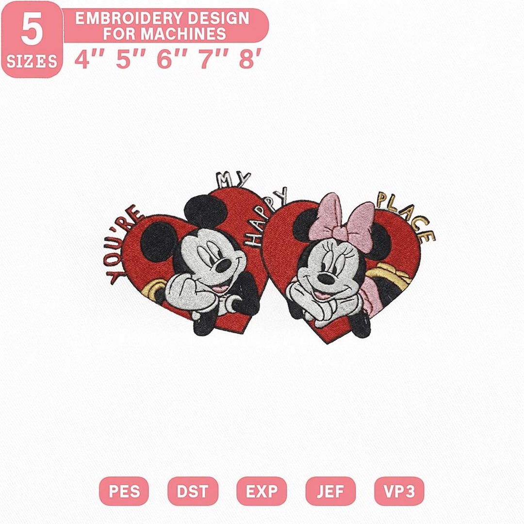 Cute Mouse Couple Embroidery Design | Valentine Heart Couple Embroidery ...